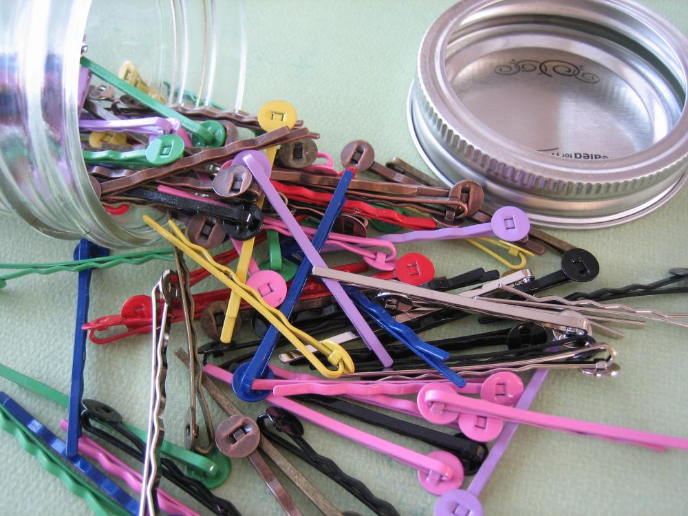 Multi Colored Hair Pins In A Glass Jar - 100 Pieces - Crafting And ...