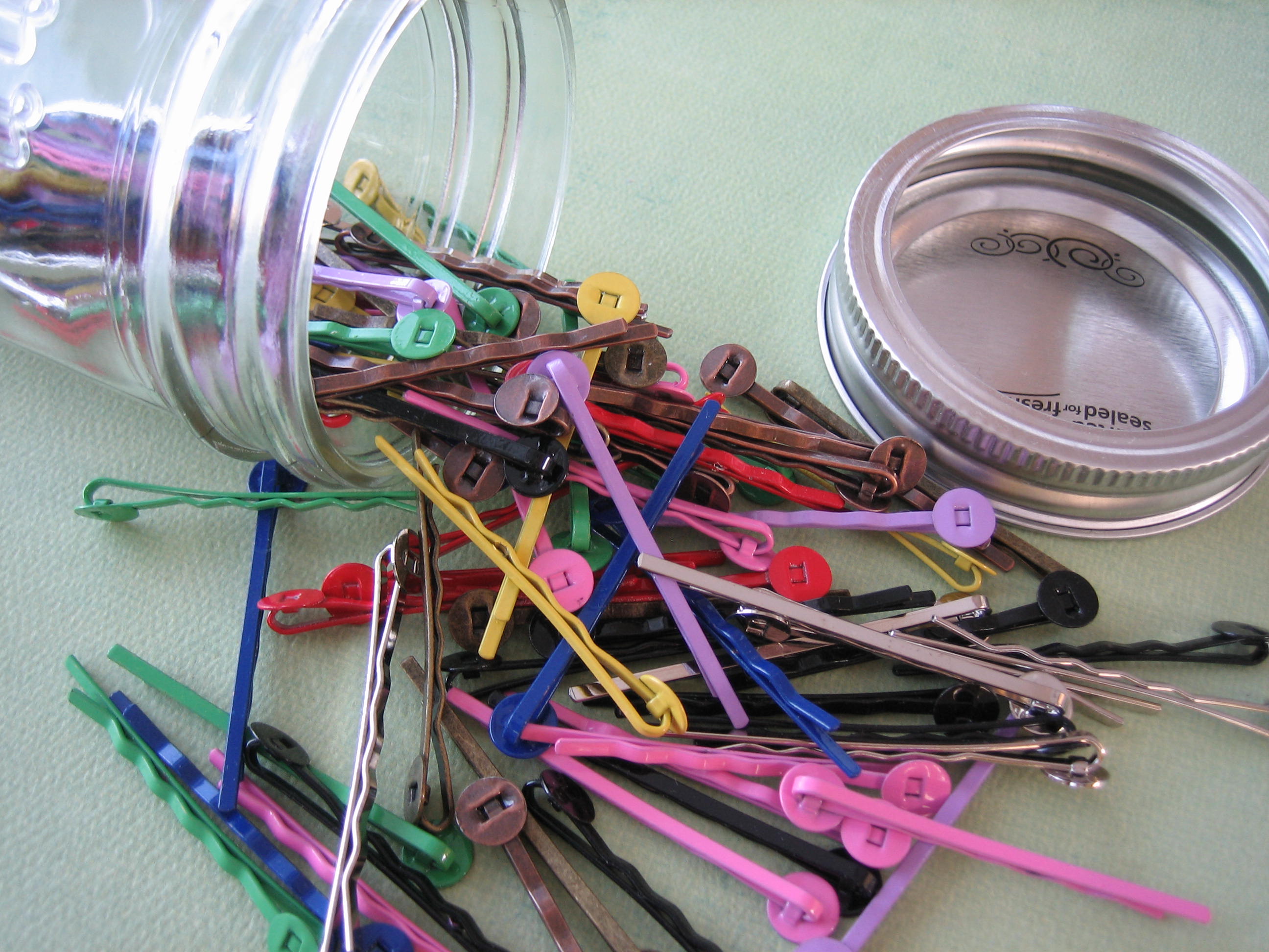 Multi Colored Hair Pins In A Glass Jar - 100 Pieces - Crafting And ...