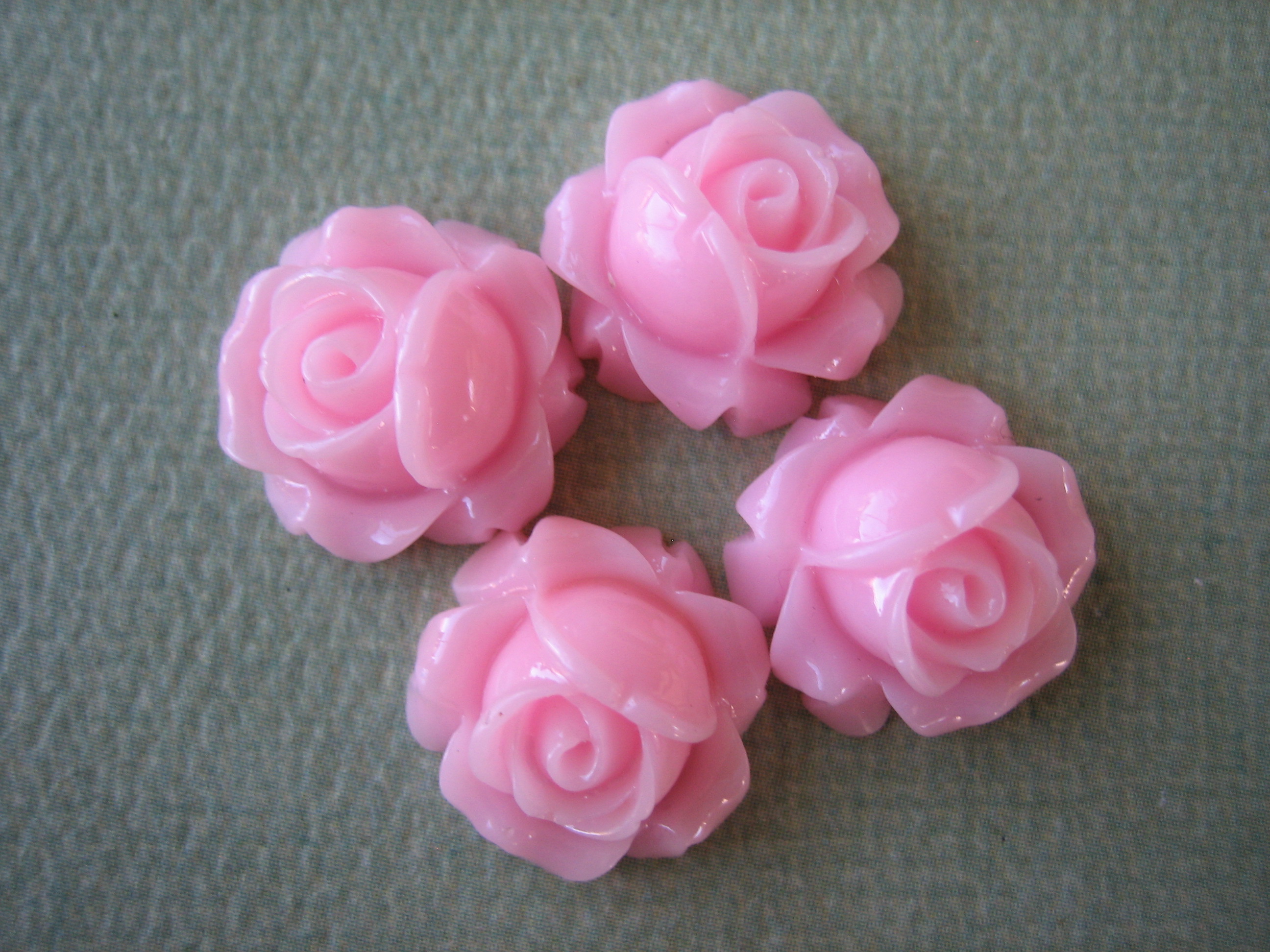 4pcs - Cabbage Rose Flower Cabochons - 15mm - Resin - Pink - Findings ...